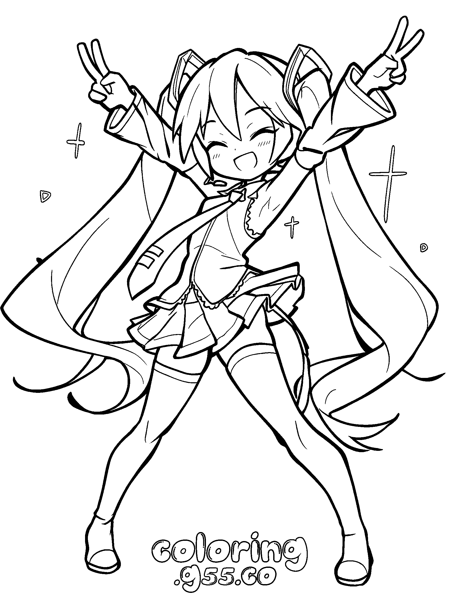 Space Cat Girl Hatsune Miku Chibi Coloring Page Free Printable Anime ...