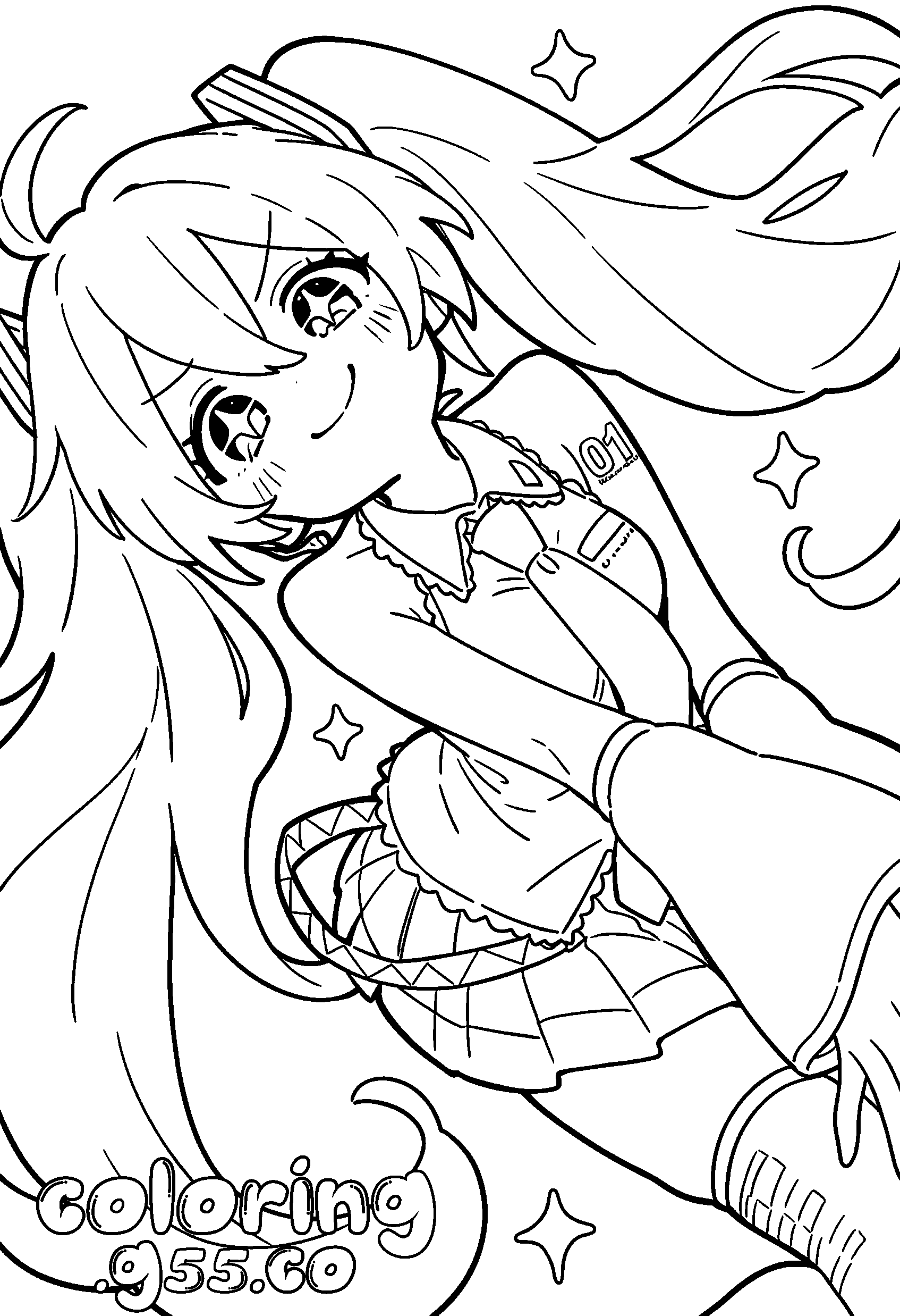 Hatsune Miku Holding Pikachu Coloring Page Free Printable Anime Pokemon ...